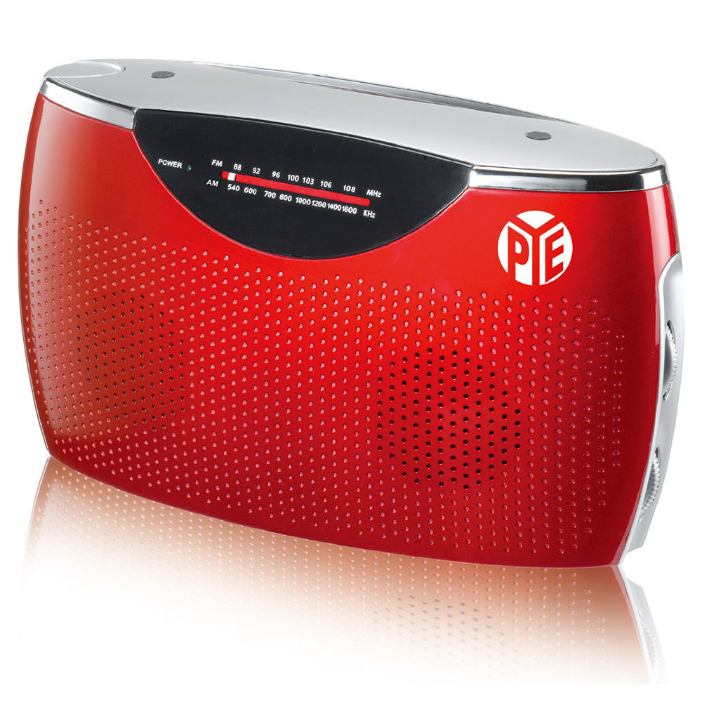 PYE Red Portable Radio Speaker AM-FM 3.5mm Aux in Battery Powered AC DC ...